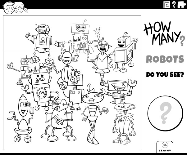 Counting cartoon robots educational task for kids Vector Image
