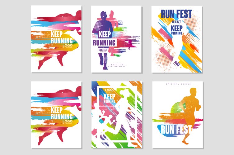 Run fest posters set sport and competition Vector Image