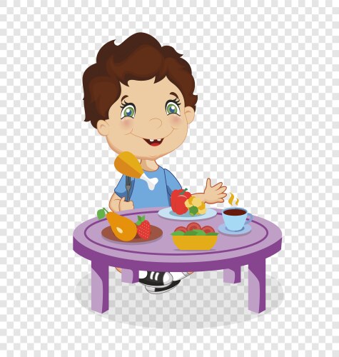 Boy eating smiling cartoon schoolboy eat meal Vector Image