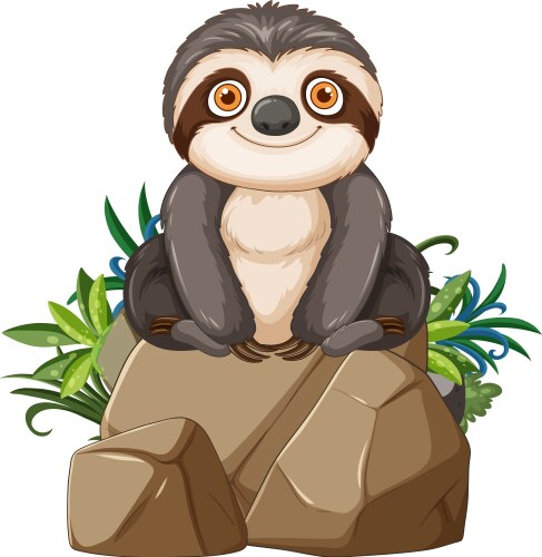 Adorable sloth sitting on rocks with plants Vector Image