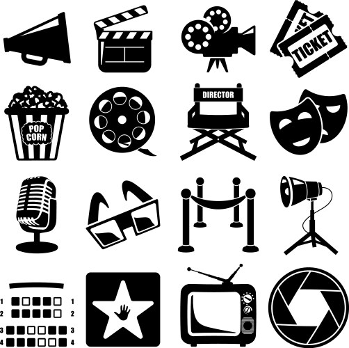 Movie and cinema grayscale stickers set eps10 Vector Image