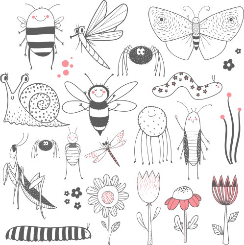 Set of simple insect line icons bee mosquito fly Vector Image