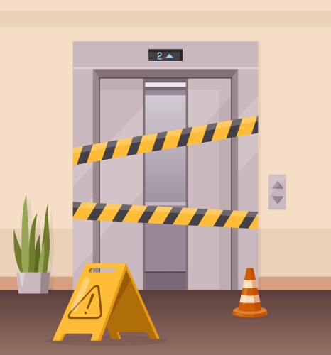 Workers repairing broken lift Royalty Free Vector Image