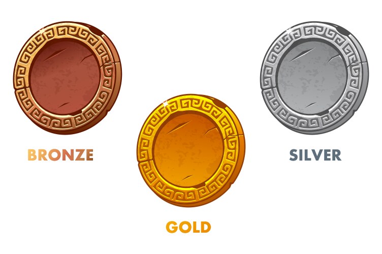 Gold silver and bronze old coins Royalty Free Vector Image