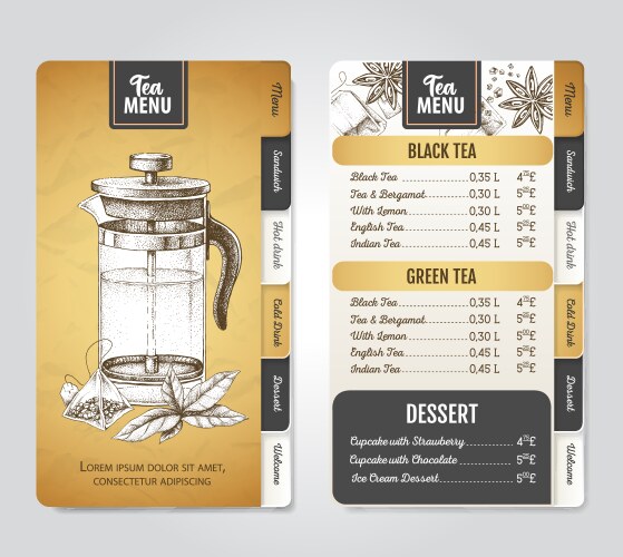 Restaurant tea menu design Royalty Free Vector Image
