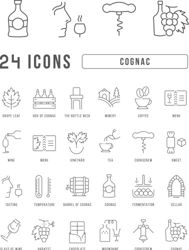 Set of linear icons cognac Royalty Free Vector Image