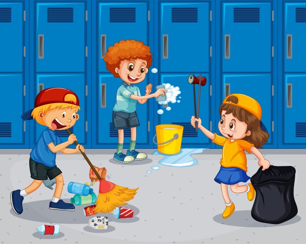 Students Cleaning Cartoon Vector Images (over 1,300)