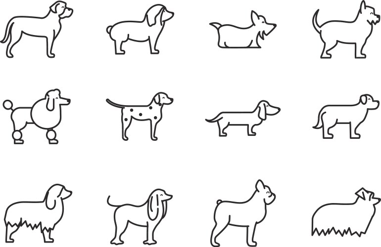 Funny dogs puppies doodles sketches Royalty Free Vector