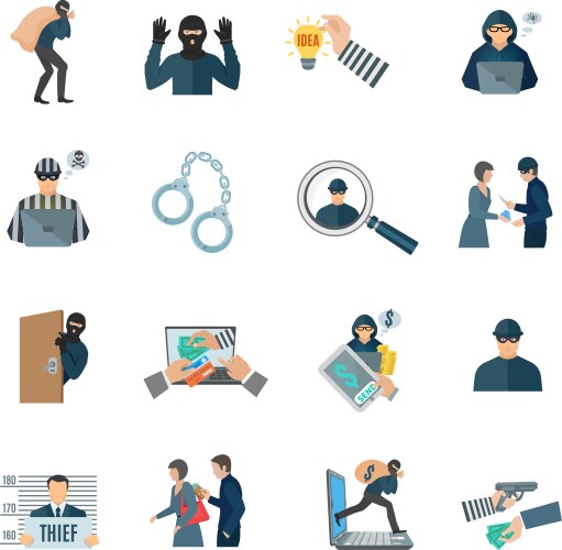 Criminal line icons and signs theft Royalty Free Vector