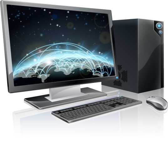 Computer world and simbols Royalty Free Vector Image