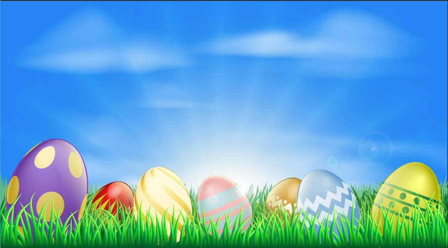 Blue sky and easter eggs Royalty Free Vector Image