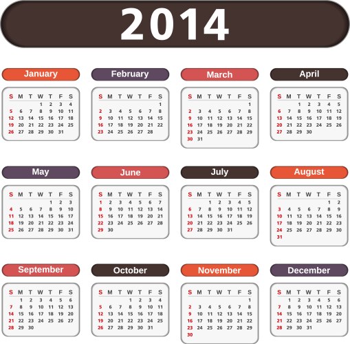 2014 calendar Royalty Free Vector Image - VectorStock