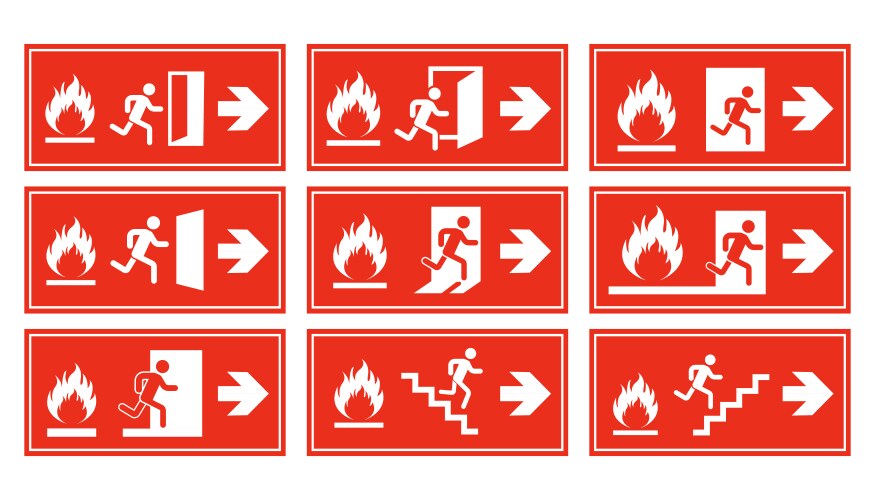 Emergency fire exit sign set door label Royalty Free Vector