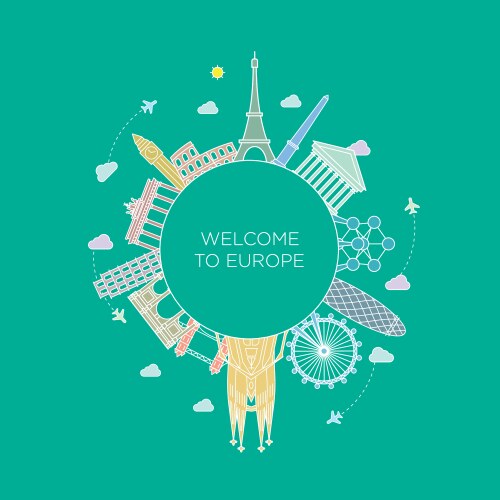 Europe monument line art style Royalty Free Vector Image