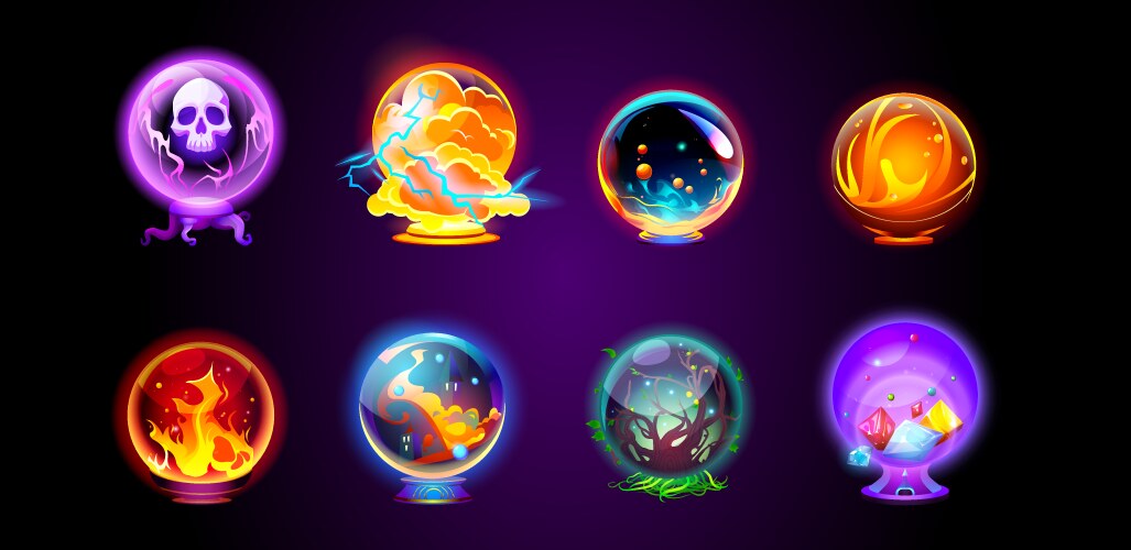 Magical crystal orbs glowing magic balls Vector Image