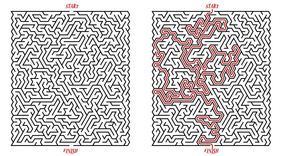Rectangular labyrinth with entry and exit Vector Image