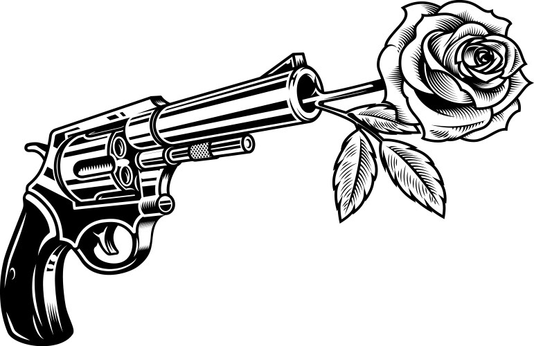 Drawing of a gun with colored roses Royalty Free Vector