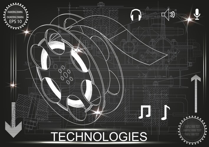 Movie wheel and film strip on the monitor Vector Image