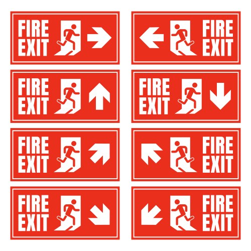 Exit door sign set emergency fire label Royalty Free Vector
