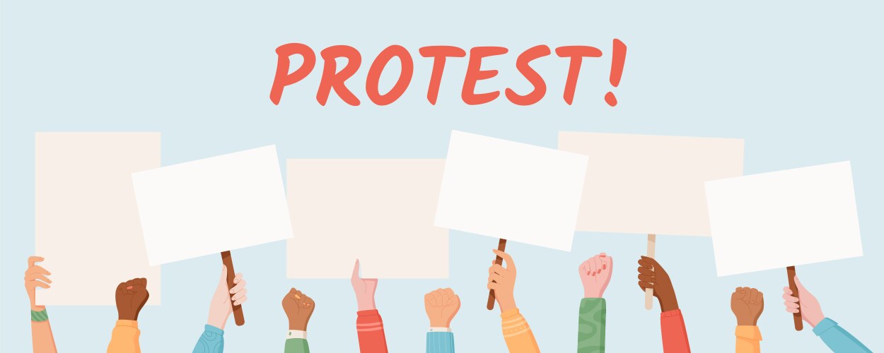 Diverse hands hold blank protest placards Vector Image