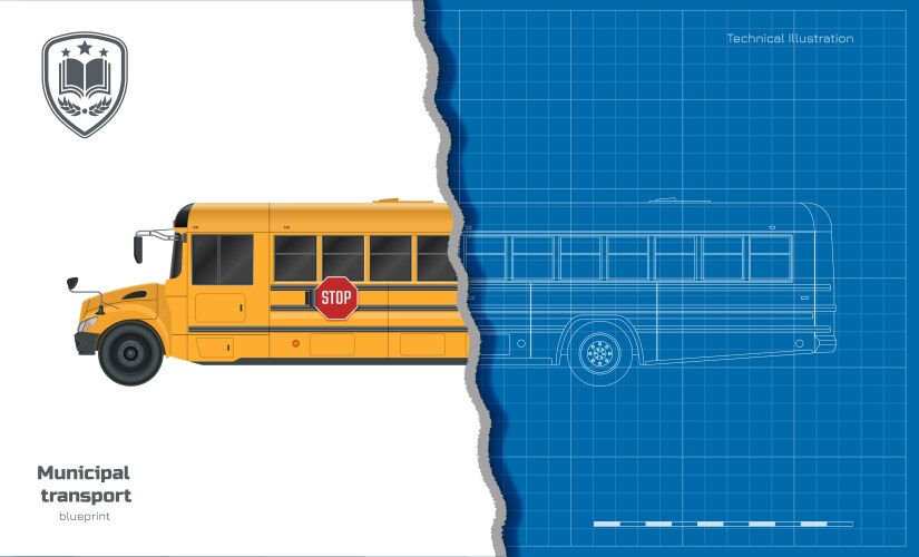 Isolated school bus drawing outline blueprint Vector Image