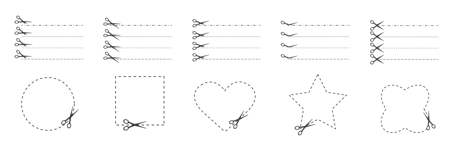 Cut here black scissors cutting set of dash Vector Image