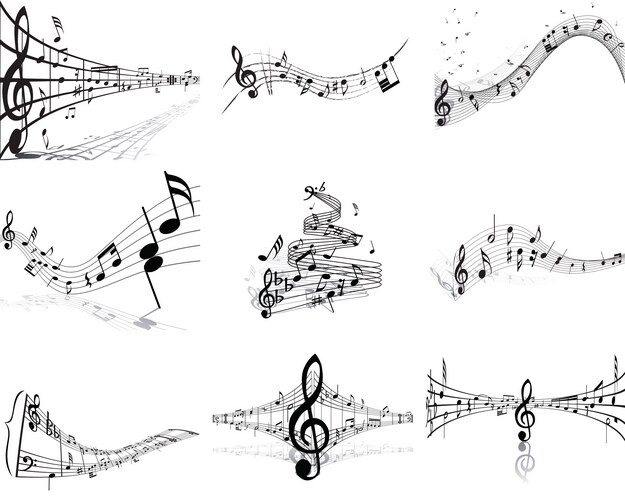 Abstract music staves with notes Royalty Free Vector Image