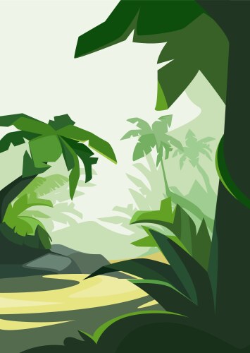Cartoon tropical forest with trees and plants Vector Image