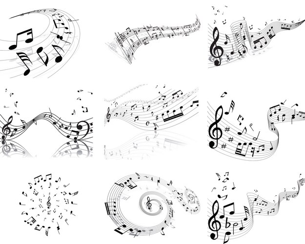 Music notes on staff icons Royalty Free Vector Image