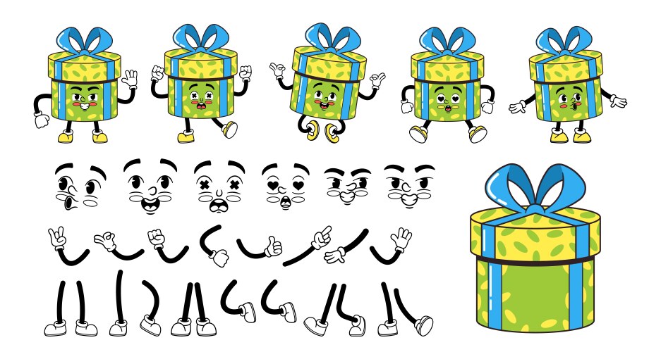 Cartoon retro groovy gift box character builder Vector Image