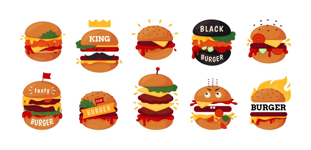 Burger ingredients four sets Royalty Free Vector Image