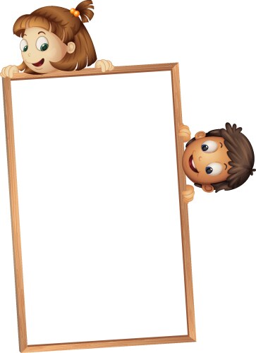 Kids holding wooden frame Royalty Free Vector Image
