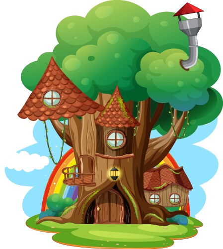 Fantasy tree house inside trunk Royalty Free Vector Image