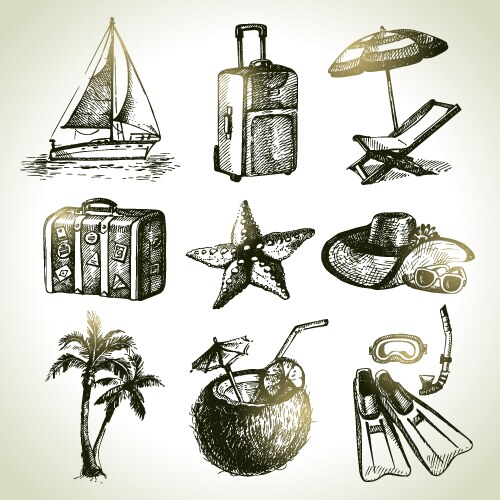 Travel and holiday set hand drawn sketch Vector Image