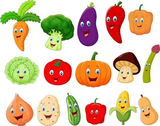 Cartoon vegetables collection set Royalty Free Vector Image