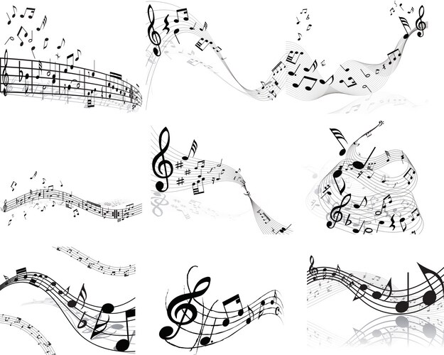 Music notes on staff icons Royalty Free Vector Image