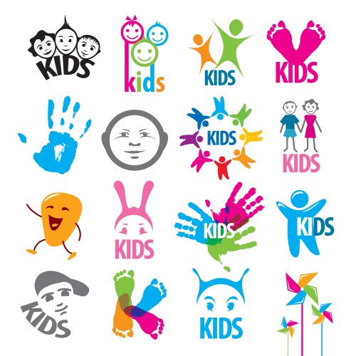 Large collection of logos children Royalty Free Vector Image
