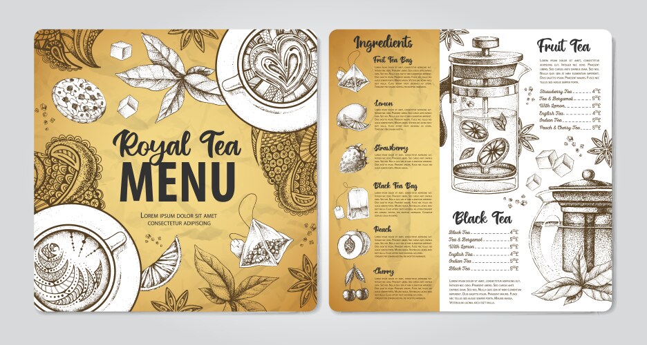 Hand drawing artistic restaurant royal tea menu Vector Image