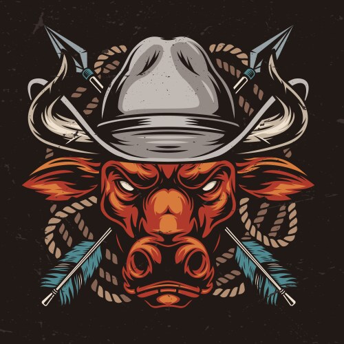 Vintage Bull Head - Powerful & Fierce Vector Image