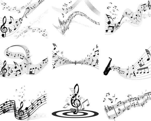 Abstract music staves with notes Royalty Free Vector Image