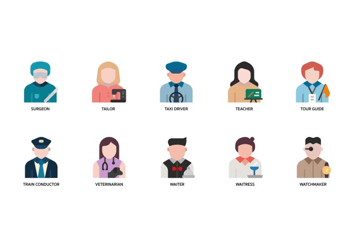 Jobs and occupations icons set Royalty Free Vector Image