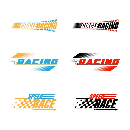 Racing sport set logotypes colorful Royalty Free Vector