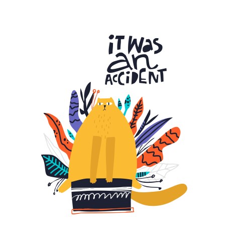 Guilty cat excuse color flat hand drawn Royalty Free Vector