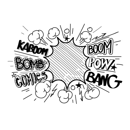 Boom frame comic explosion template with blank Vector Image