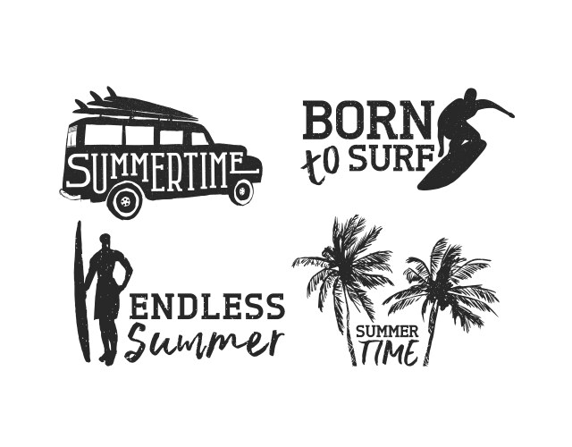 Surfing beach labels set Royalty Free Vector Image