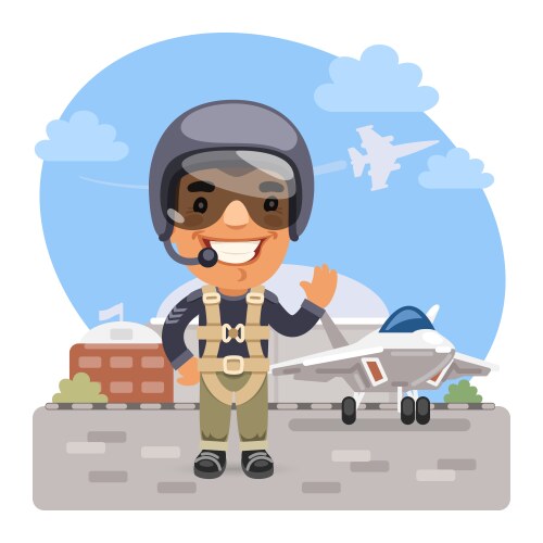 Cartoon male pilot cockpit plane with control Vector Image