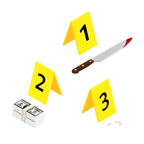 Set three yellow marker crime scene Royalty Free Vector