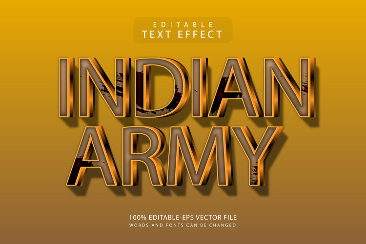 Indian army editable text effect 3 dimension Vector Image