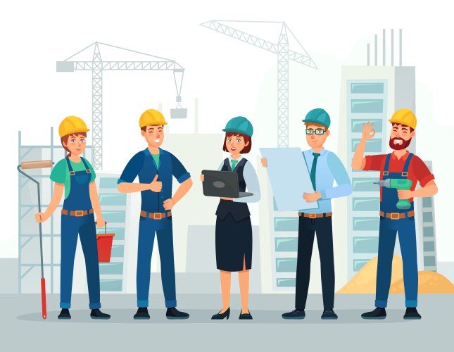 Construction workers team Royalty Free Vector Image