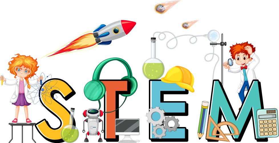 Scientist kids cartoon character with laboratory Vector Image